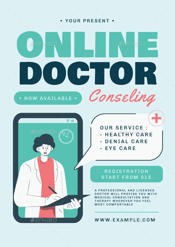 Online Doctor Counseling Flyer And Social Media Template, Print Templates