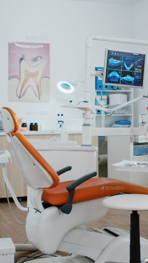 Interior of dentist stomatology orthodontic office with teeth ...