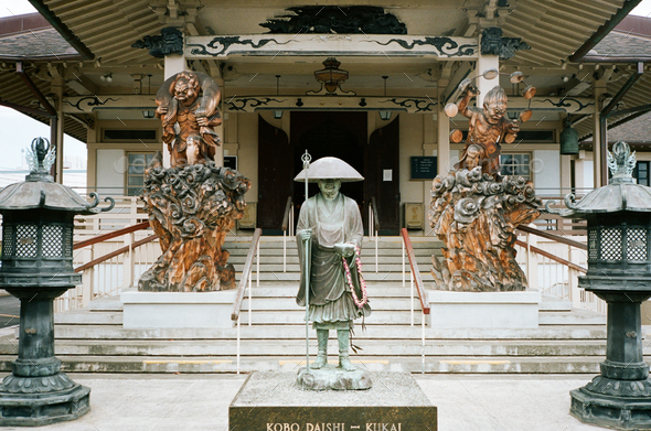 Kobo Daishi Kukai statue outside of a church in Oahu, Hawaii. Stock ...