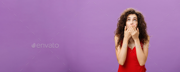 Woman being shocked and stunned seing guy about fall down from tree ...