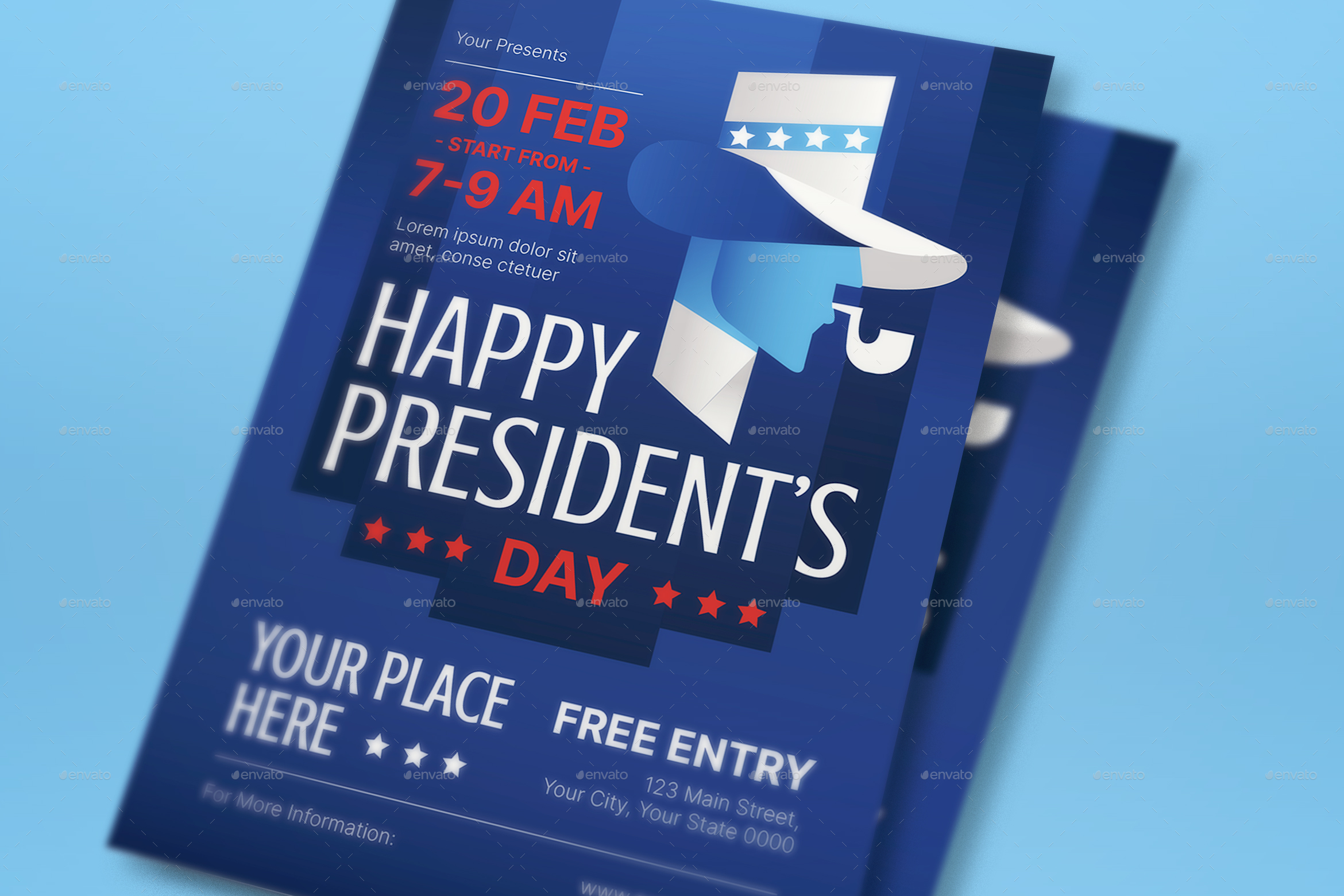 Blue Art Deco President's Day Flyer Set, Print Templates | GraphicRiver