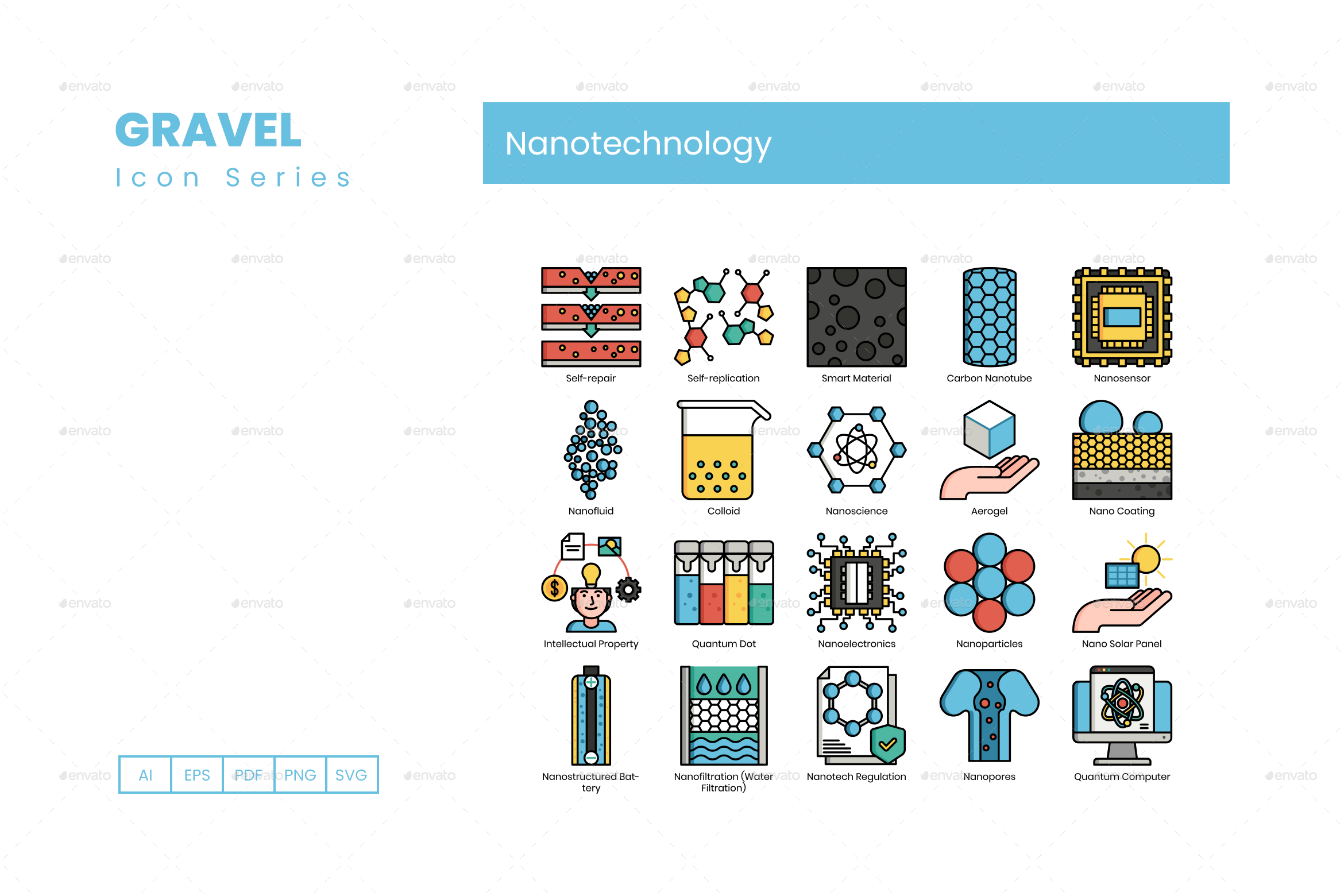 60 Nanotechnology Icons | Gravel Series by Krafted | GraphicRiver