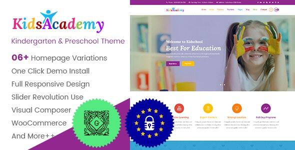 Plantilla "KidsAcademy - Kids, Kindergarten & Preschool WordPress Theme", gratis vía Themeforest