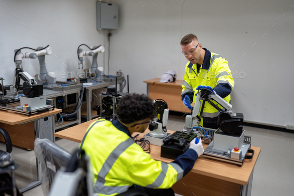 Engineer teach trainee how to operation maintenance and programing ...