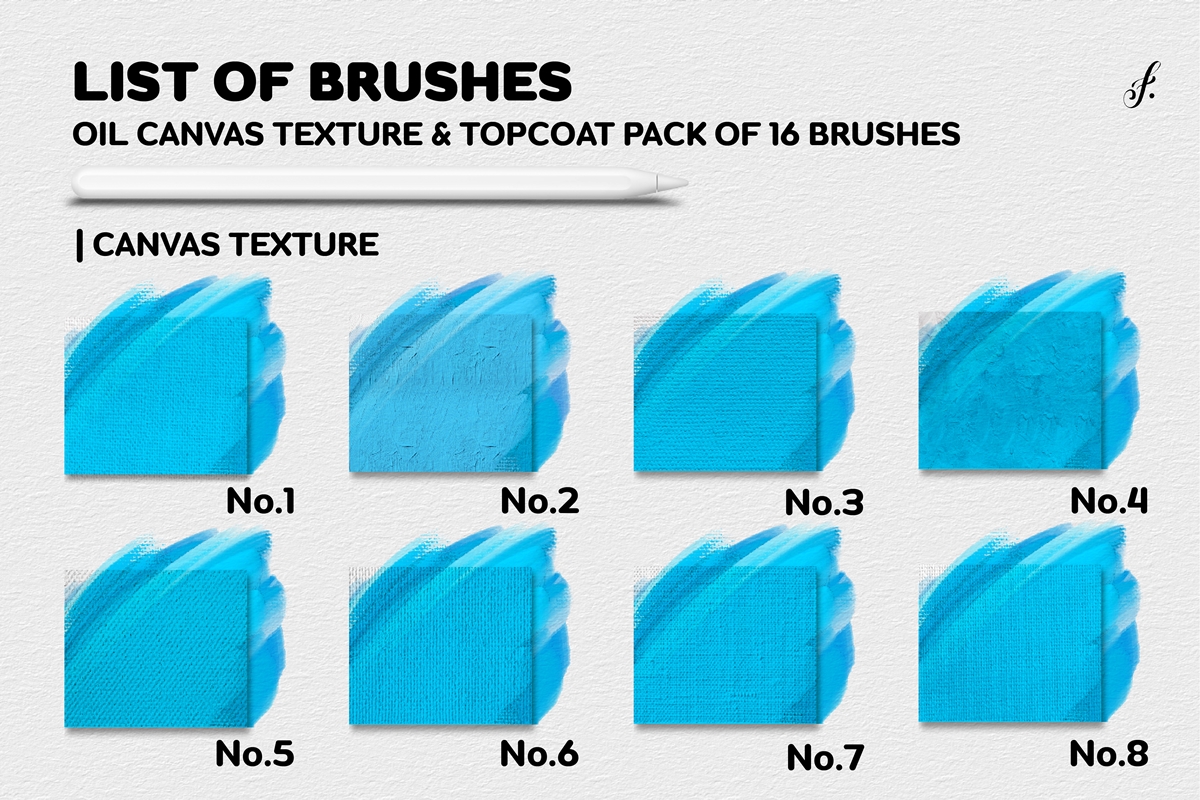 Procreate Canvas | Oil Canvas Texture & Topcoat Pack of 16 Brushes, Add-ons
