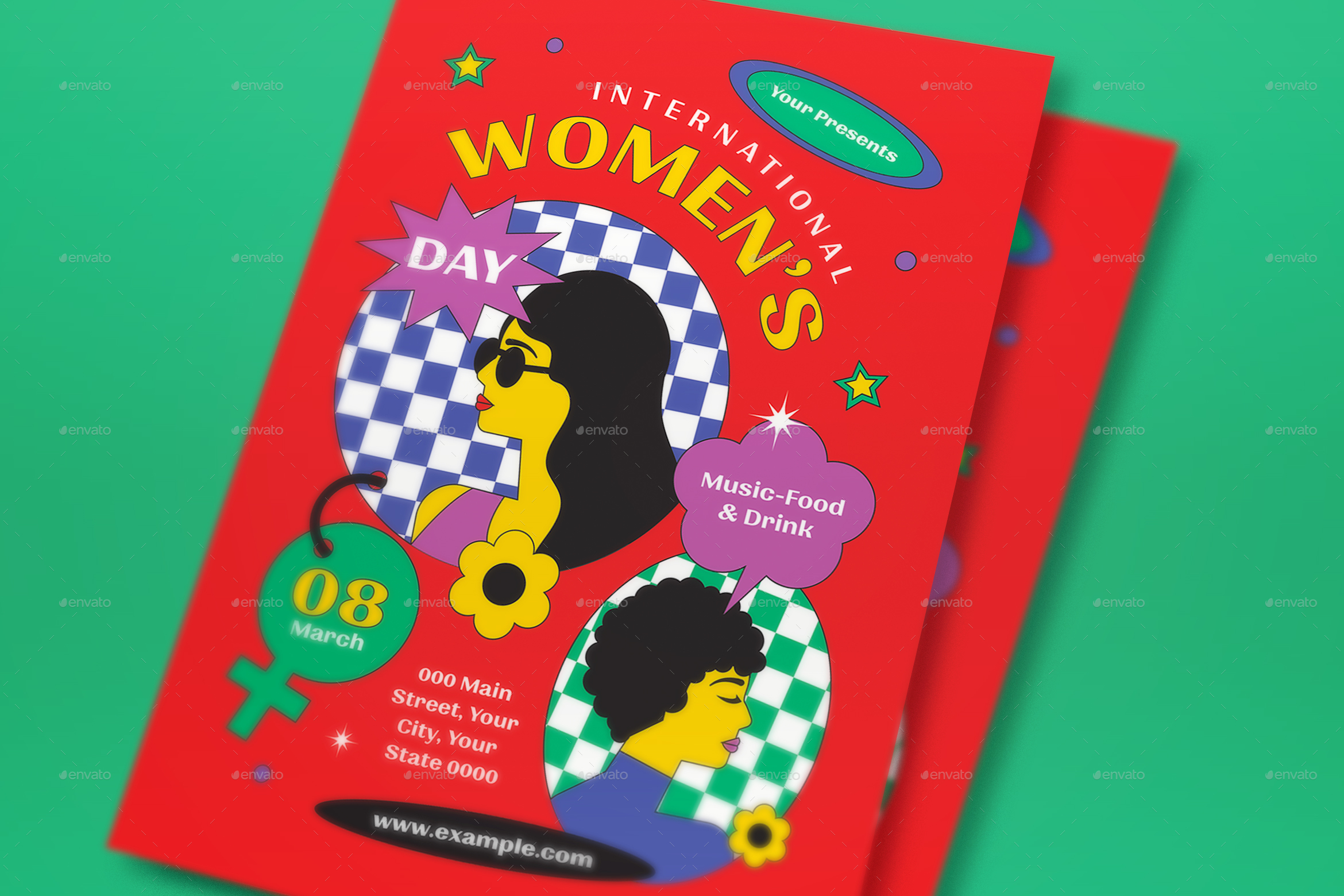 Red Flat Design International Women's Day Flyer Set, Print Templates