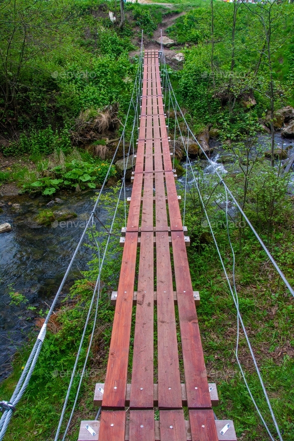 a suspended bridge over a stream Stock Photo by wirestock | PhotoDune