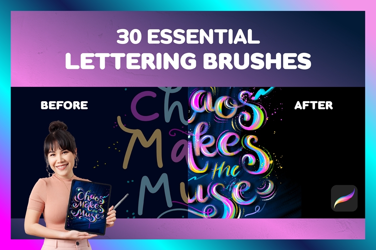 Procreate Brush Lettering | 30 Essentials Lettering Brushes, Add-ons