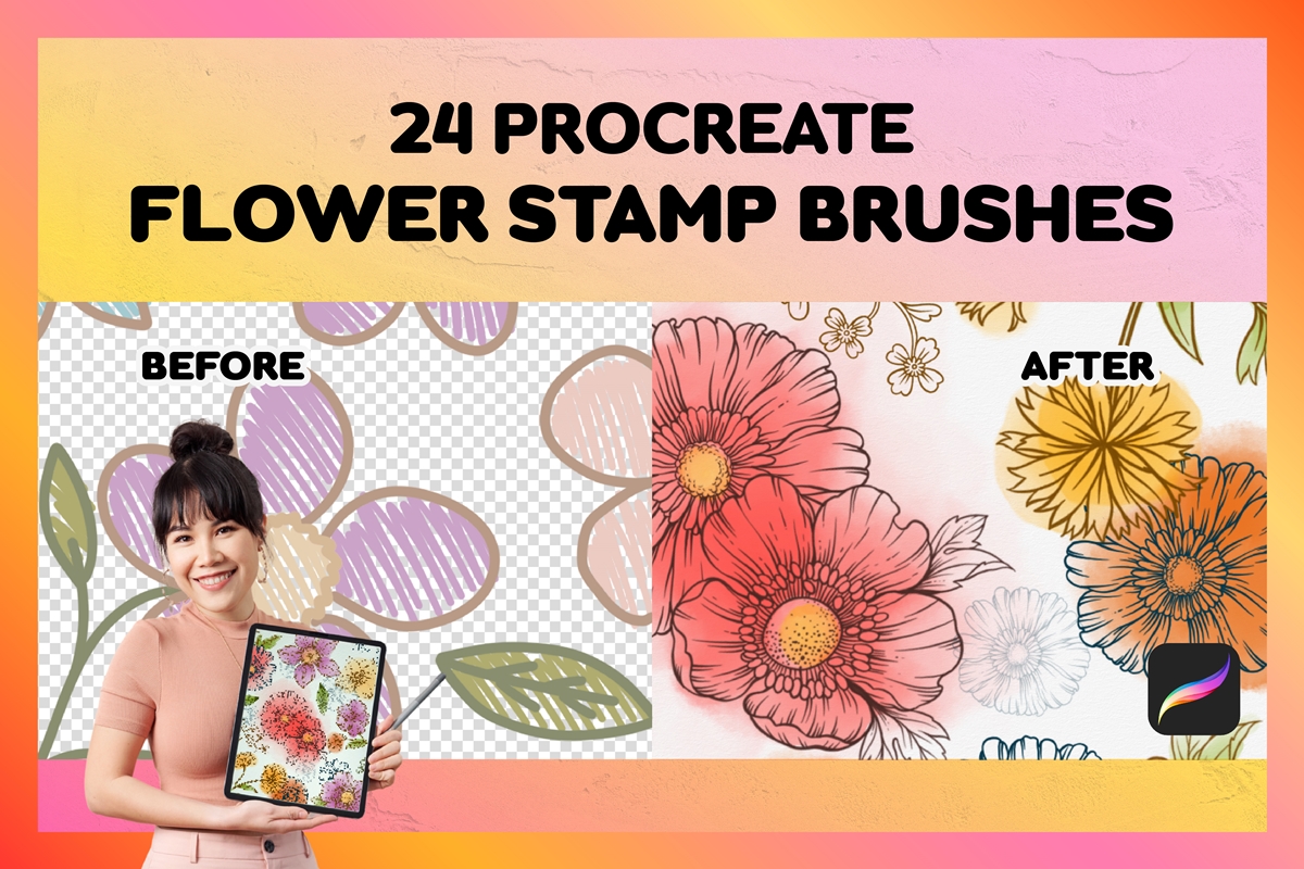 Flower Procreate Brushes | 24 Procreate Flower Stamp Brushes, Add-ons