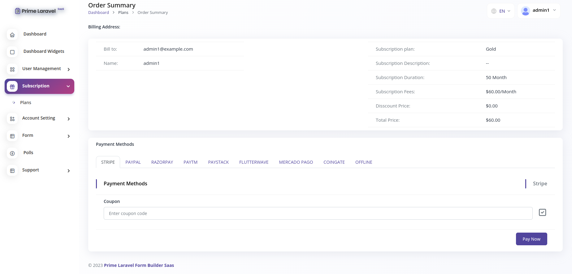 Prime Laravel Saas - Form builder, Users, Role, Permissions & Settings by Quebix-Technology