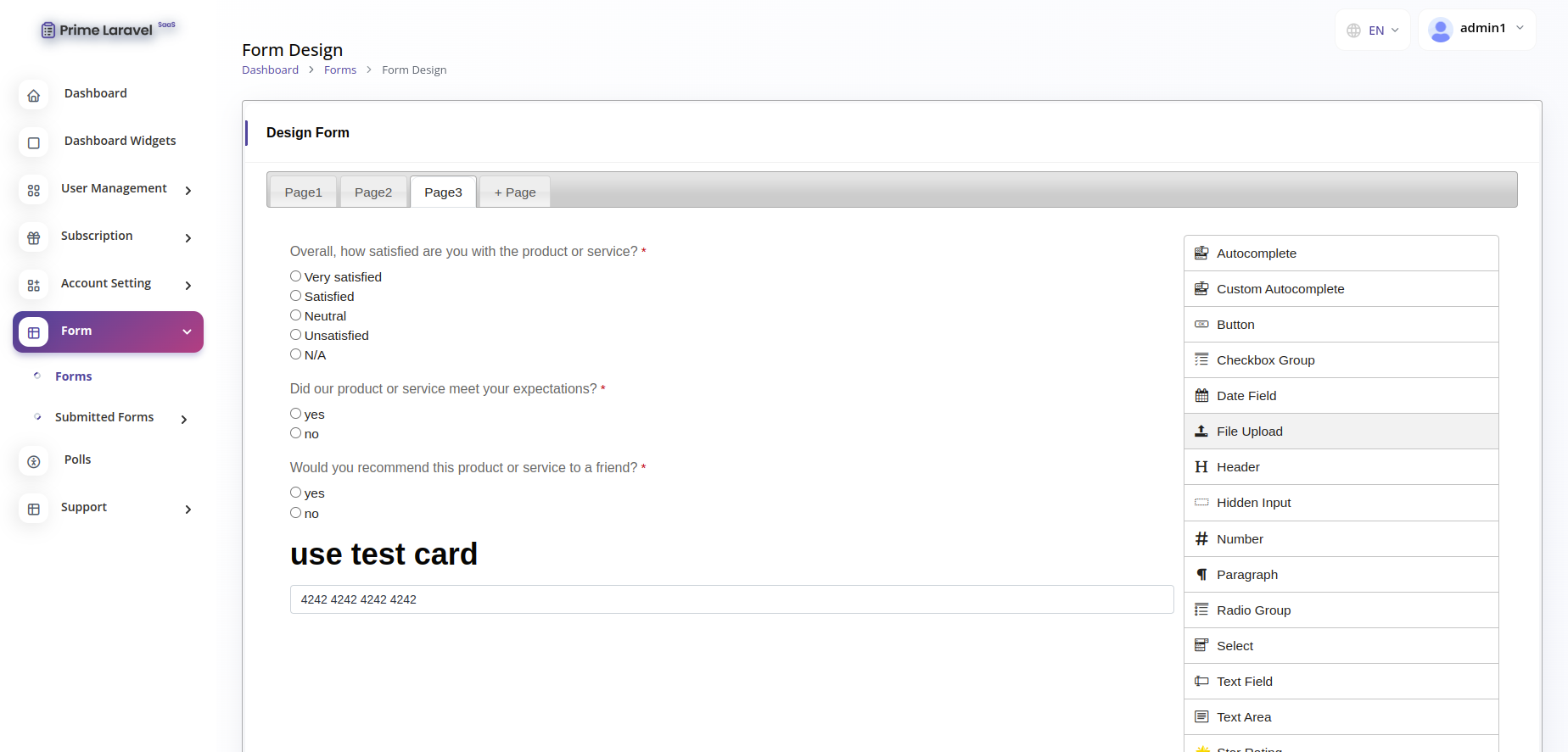 Prime Laravel Saas - Form builder, Users, Role, Permissions & Settings by Quebix-Technology