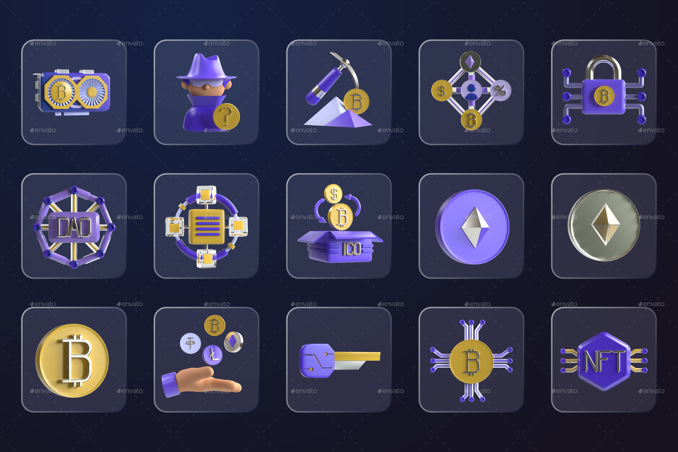 3D Crypto Icons, Graphics | GraphicRiver