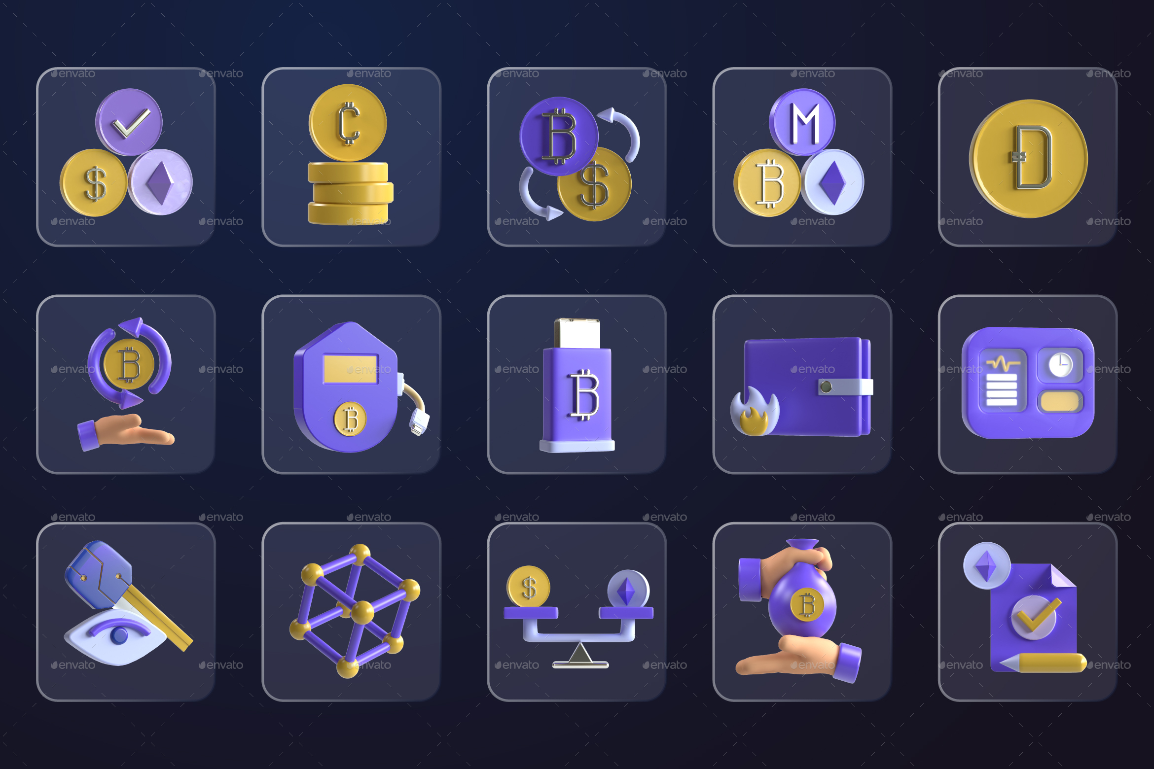 3D Crypto Icons, Graphics | GraphicRiver