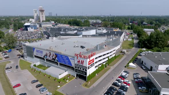 Aerial View of the Shopping Center SPICE in Riga Latvia, Stock Footage