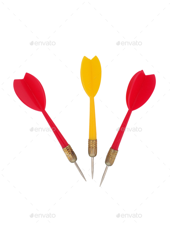 Three small darts in red and yellow isolated on white Stock Photo by ...