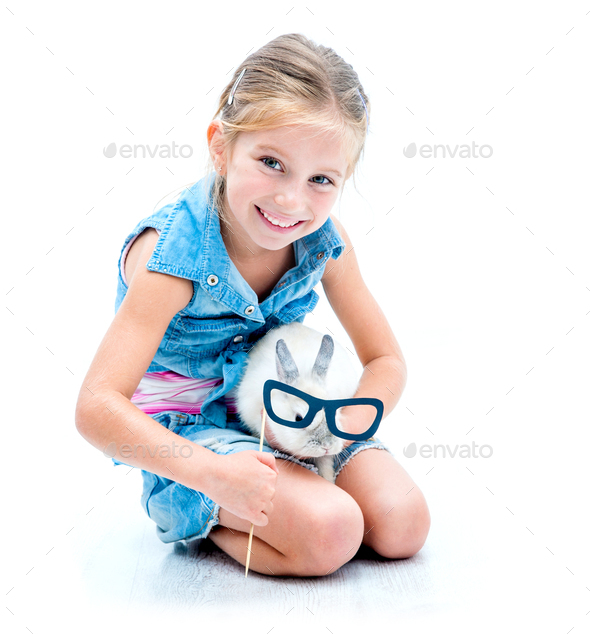 cute little girl a white rabbit Stock Photo by tan4ikk | PhotoDune