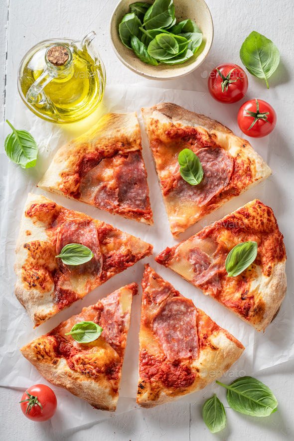 Traditional and fresh pizza ready to eat. Classic Italian cuisine ...
