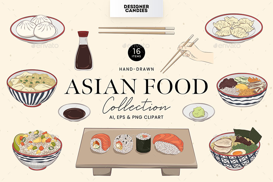 Asian Food Illustrations, Graphics | GraphicRiver