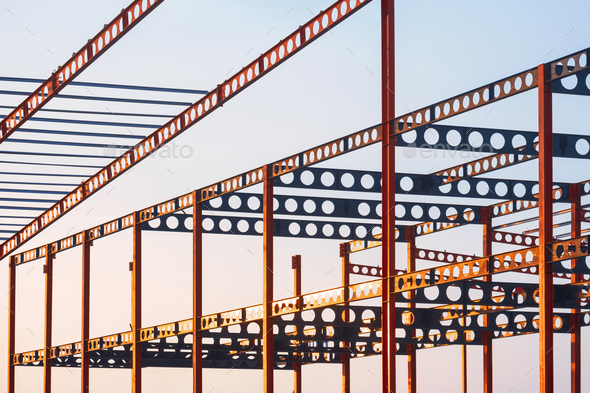 Sunlight on surface of castellated beam structure of industrial ...