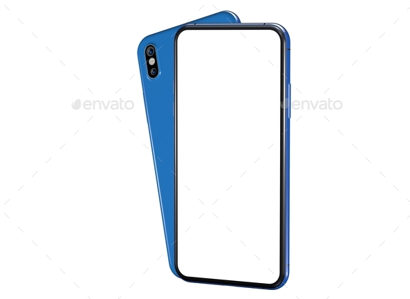 Front and back parts of a blue smartphone with a white screen Stock ...