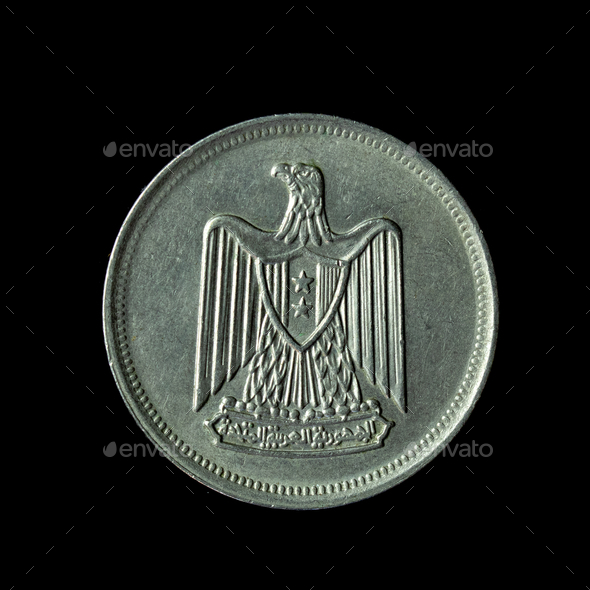 1967 Egyptian Five Piastres coin isolated on the black background Stock ...
