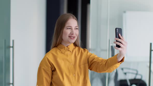 Young Polite Woman Office Manager Video Calling with Foreign Partners ...