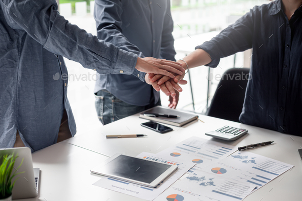 Teamwork of business people to cooperate in work in the organization ...