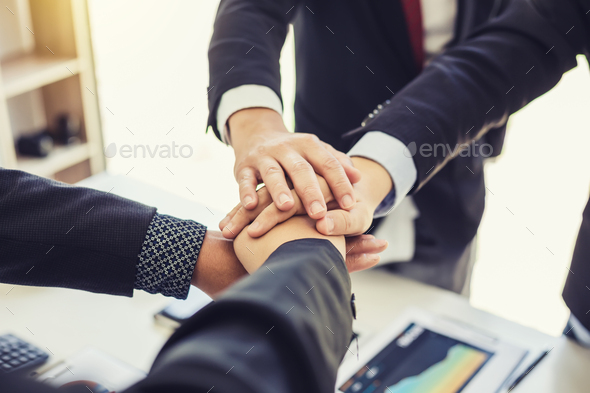 Teamwork power successful. Business team to cooperate in the work in ...
