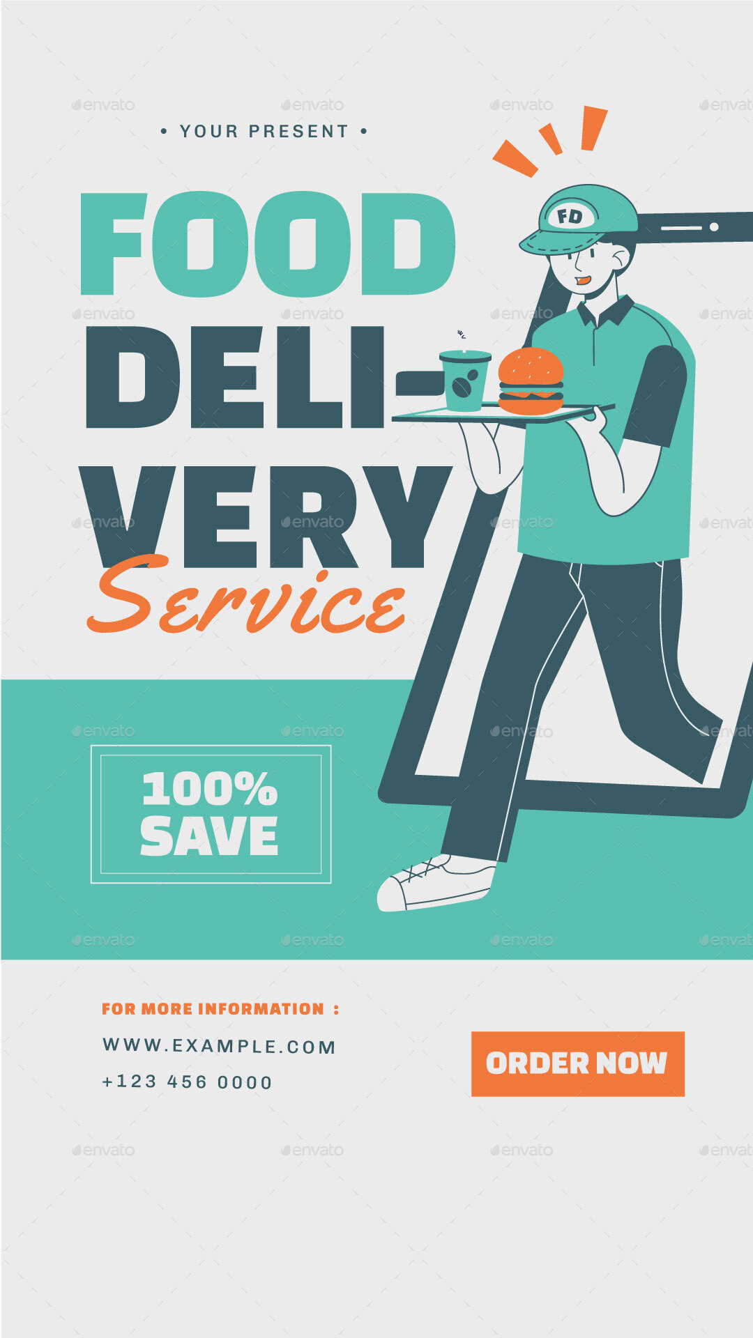 Food Delivery Service Flyer and Social Media Template, Print Templates