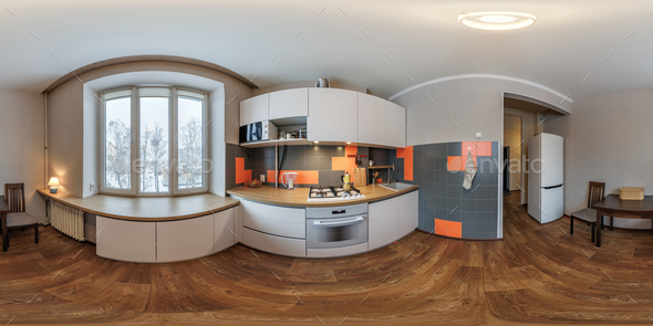 full seamless spherical hdri 360 panorama view in interior of kitchen ...
