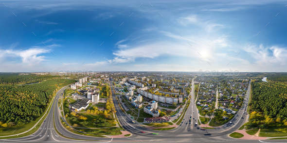aerial full seamless spherical hdri 360 panorama road with traffic in ...