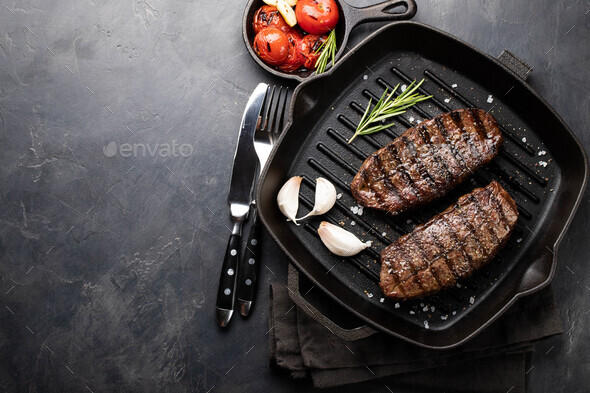 Closeup ready to eat steak Top Blade beef breeds of black Angus with ...