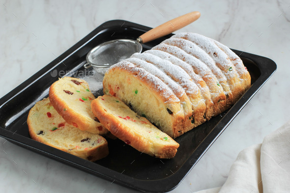 Christmas Stollen. Traditional Sweet Fruit Loaf German Bread Stock ...