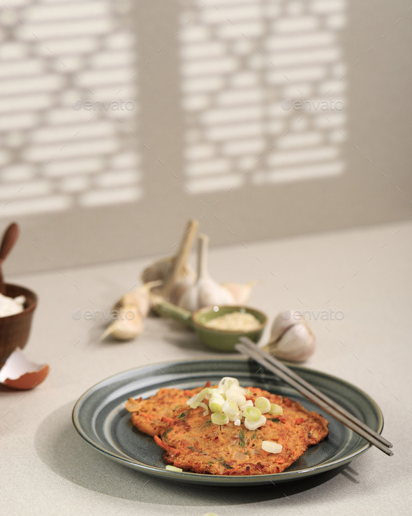 Korean Pancake Kimchi Jeon. Pan Fried Egg, Kimchi, and Flour. Served ...