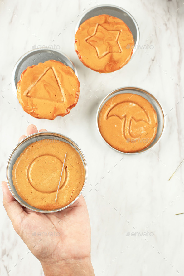 Candy Dalgona Ppopgi, Top View on Silicone Pad. Homemade Old Fashioned ...