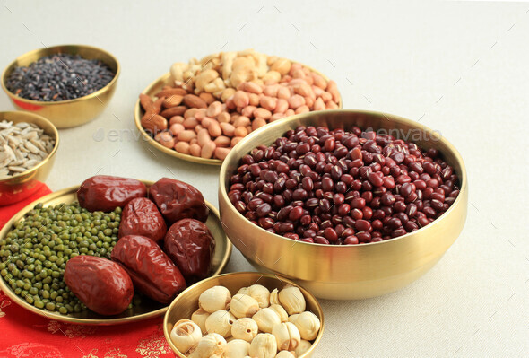 Raw Ingredients Making Laba Porridge, Chinese Traditional Congee Served ...