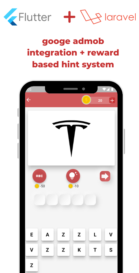 Logo Guessing Quiz Game with flutter and laravel admin panel for Android and IOS by RajJani