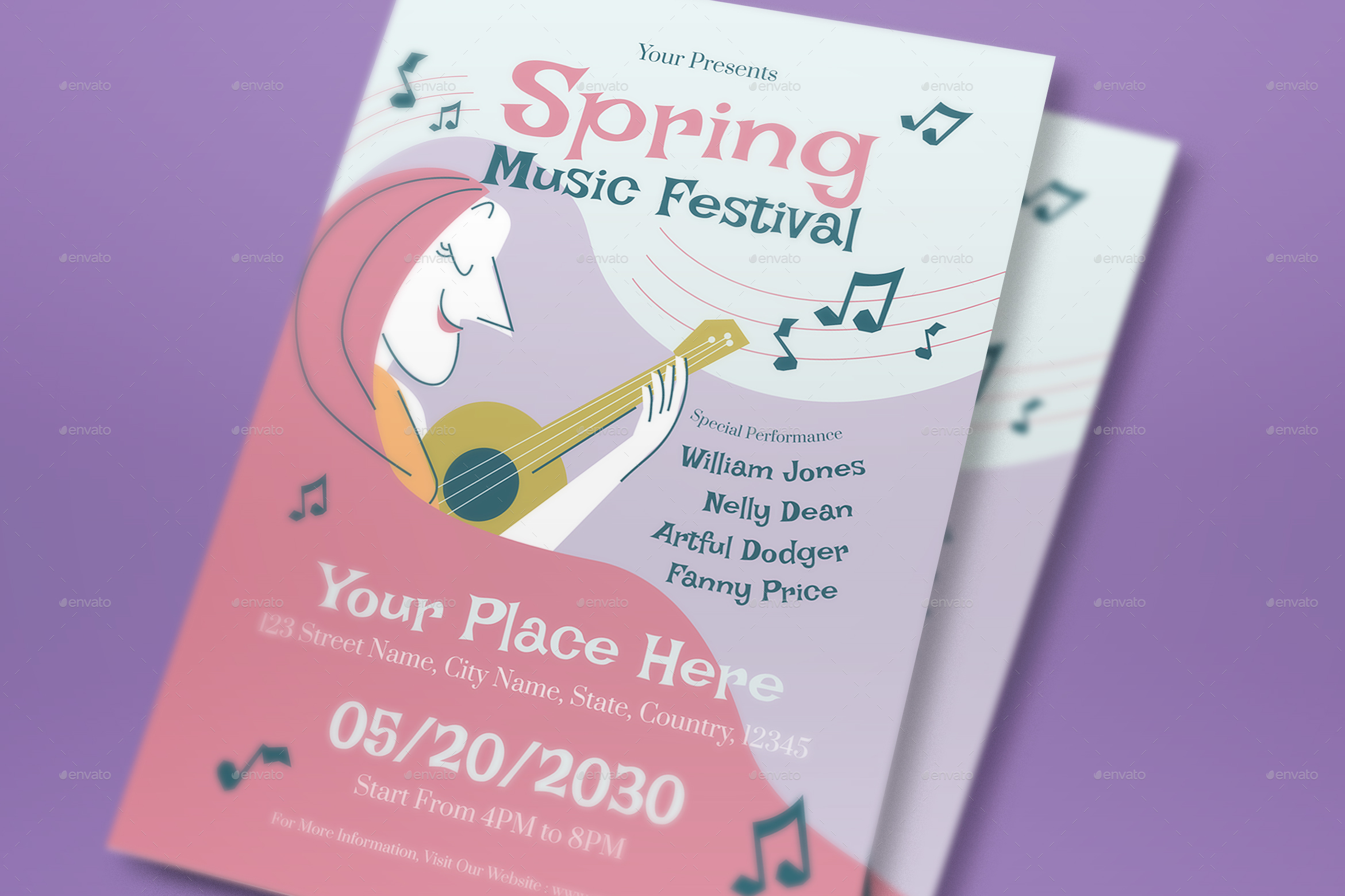 Pink Mid Century Spring Music Festival Flyer Set, Print Templates ...