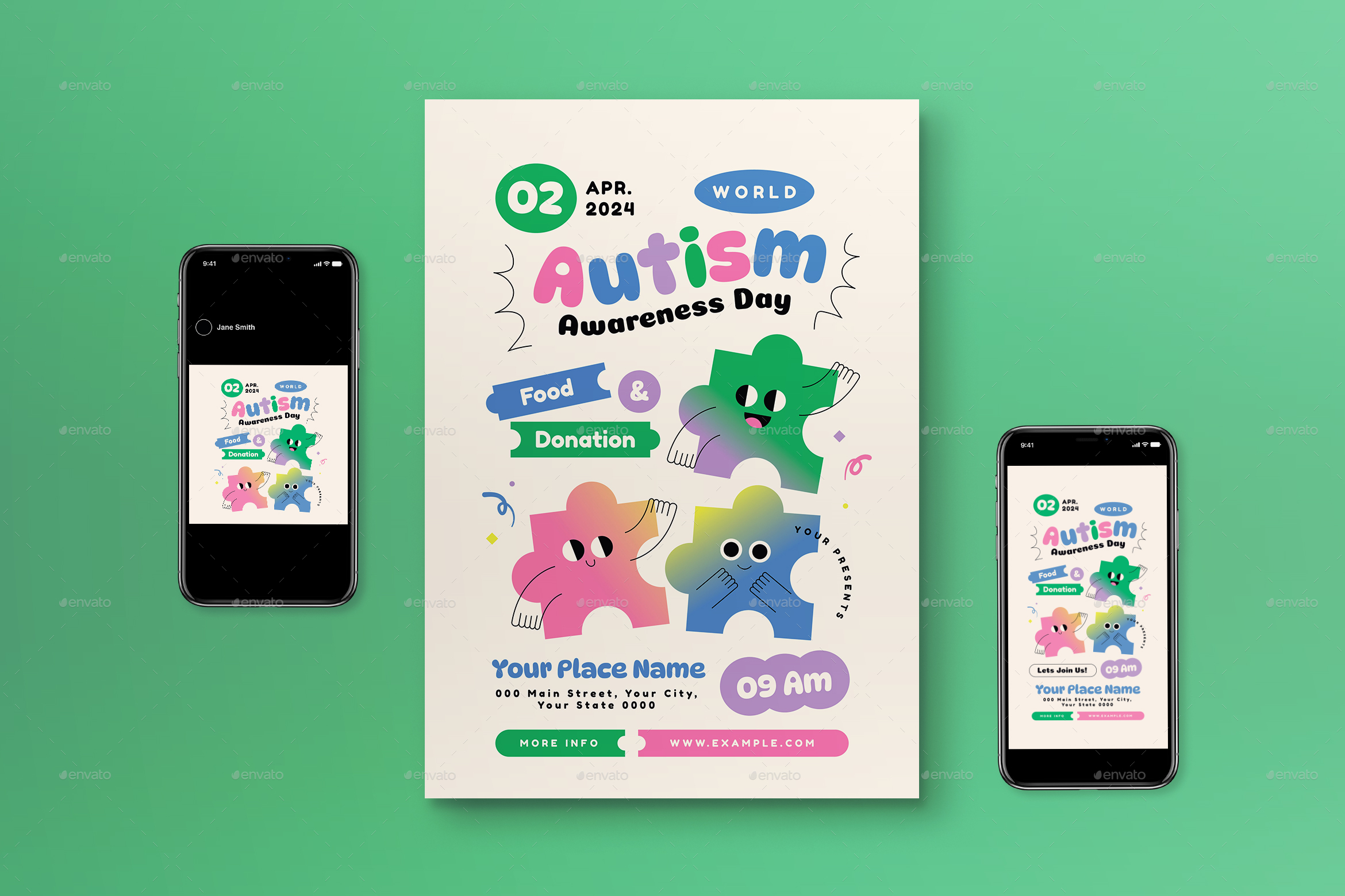 Cute Colorful Flat Design World Autism Awareness Day Flyer Set, Print ...