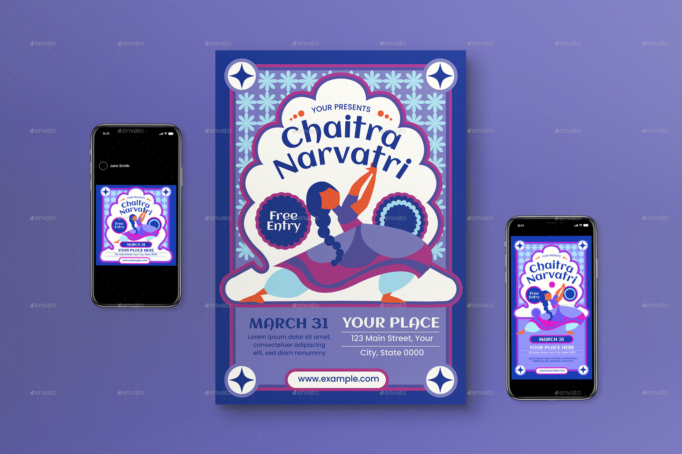 Purple Modern Chaitra Navratri Flyer Set, Print Templates | GraphicRiver