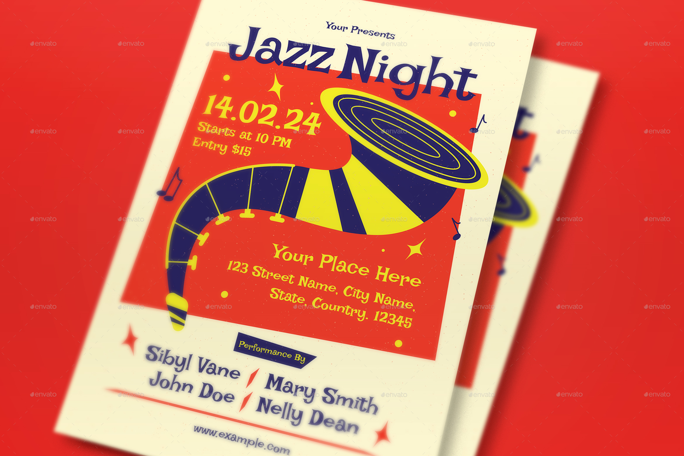 Red Post Modern Jazz Music Festival Flyer Set, Print Templates ...