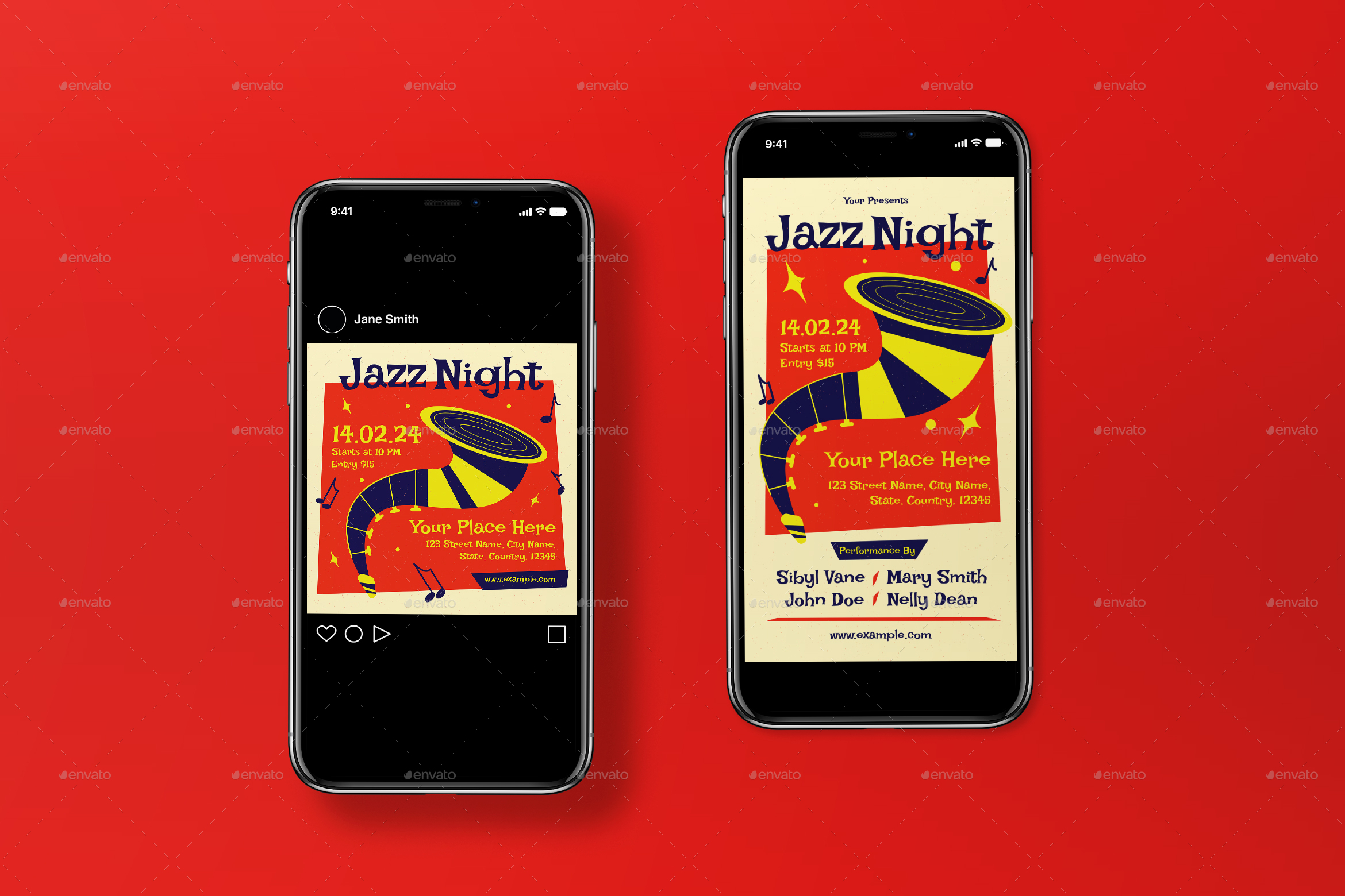 Red Post Modern Jazz Music Festival Flyer Set, Print Templates ...