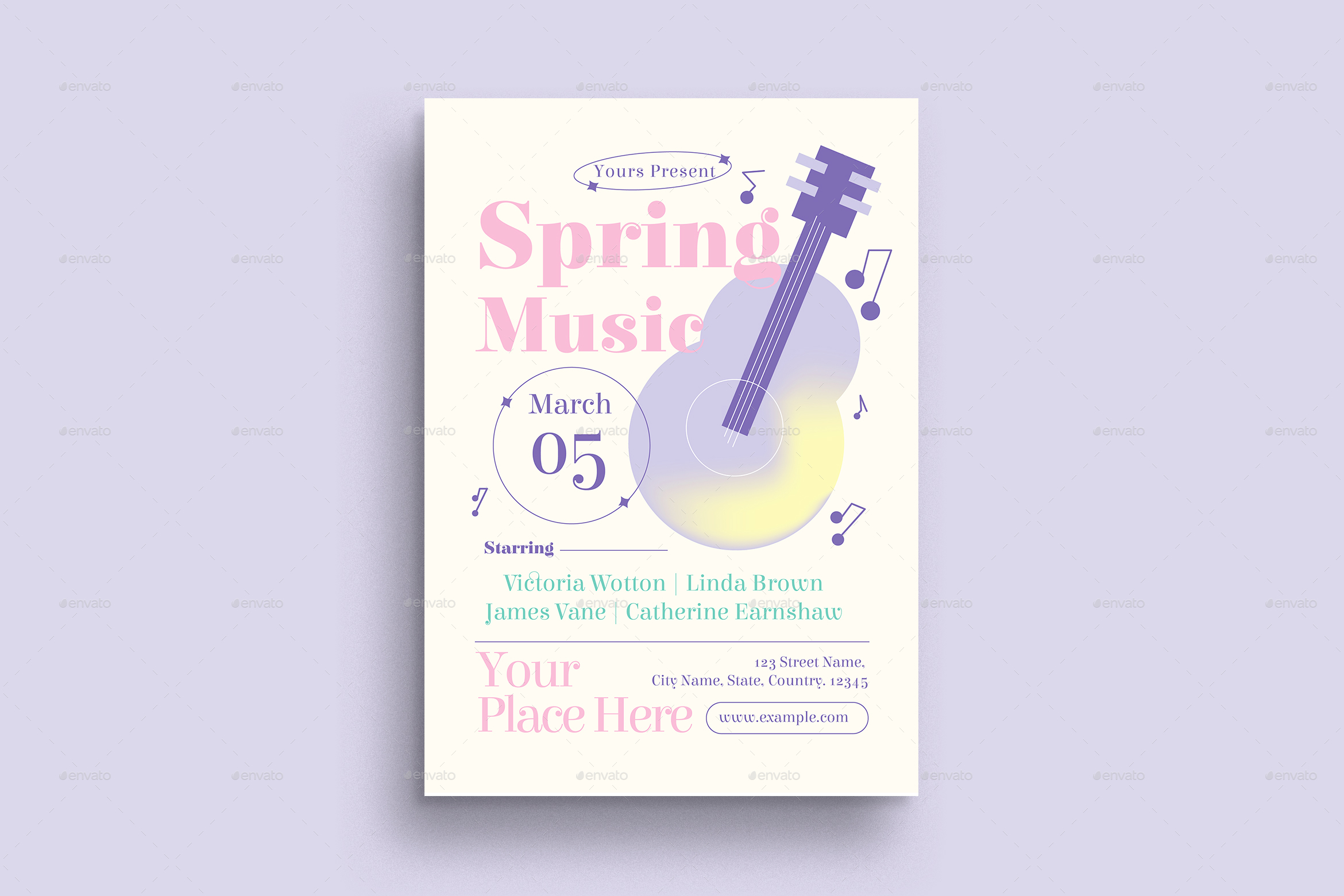 Lilac Art Deco Spring Music Festival Flyer, Print Templates | GraphicRiver
