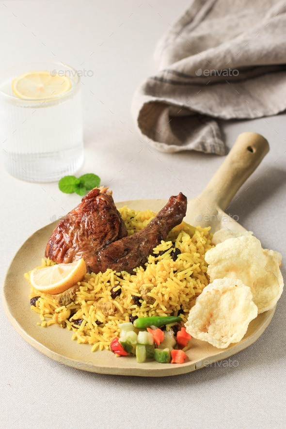 Kebuli Rice (Nasi Kabli or Briyani) on Cream Background Stock Photo by ...