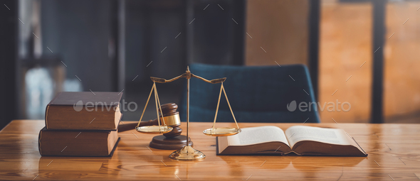 Lawyer desk in the office. justice law concept. Stock Photo by ...