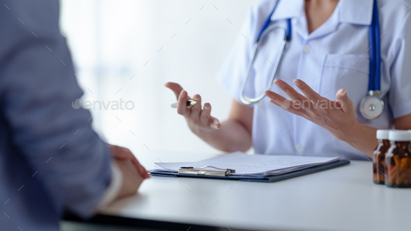 The doctor explained the patient's symptom and how to treat and care in ...