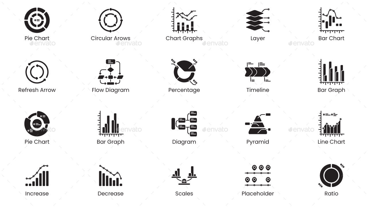 Infographic and Chart Glyph Icons, Icons | GraphicRiver