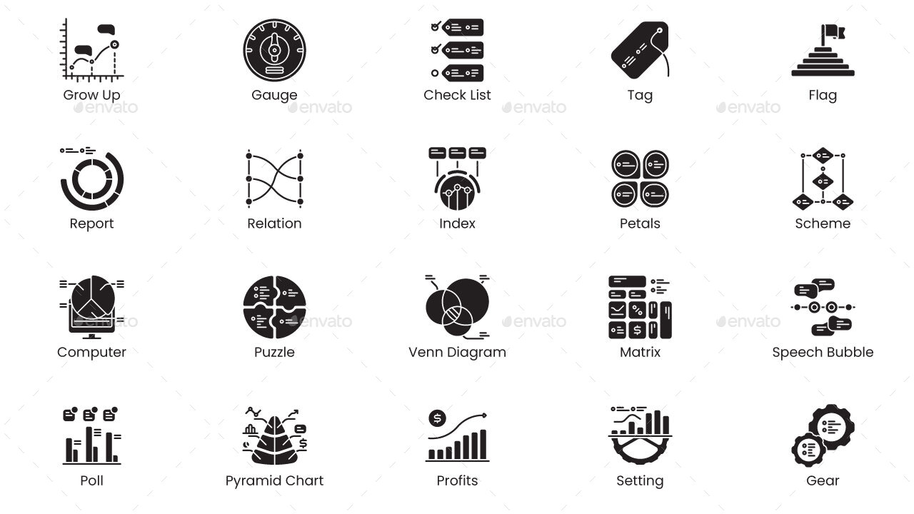 Infographic and Chart Glyph Icons, Icons | GraphicRiver