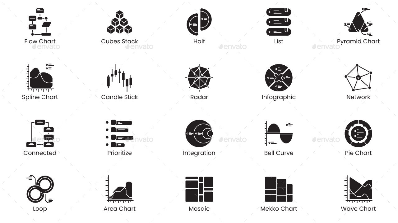Infographic and Chart Glyph Icons, Icons | GraphicRiver
