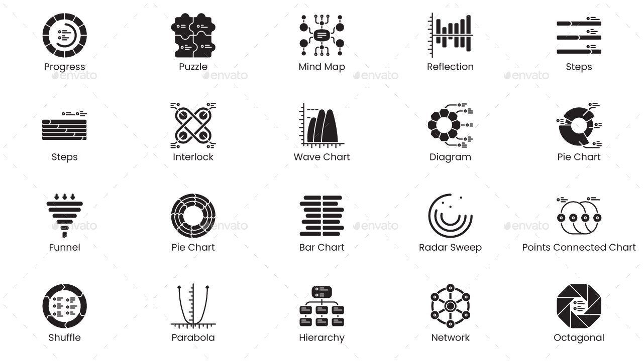 Infographic and Chart Glyph Icons, Icons | GraphicRiver